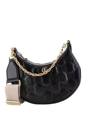 Gucci Half Moon Hobo Gg Matelasse Leather Small Crossbody Bag - Black