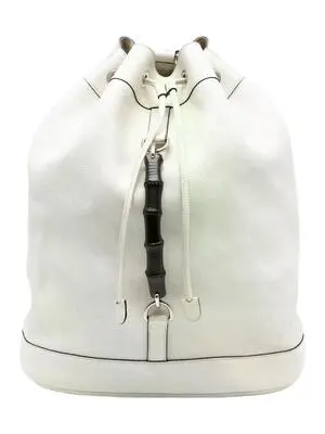 Gucci Leather Bamboo Drawstring Backpack - White