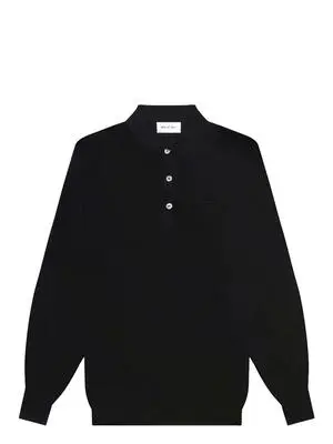PLACE OF ËLMS Long-sleeve Logo-embroidered Polo Shirt - Black