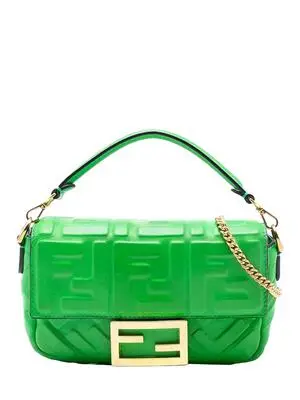 Fendi 2010-2025 Mini Zucca Embossed Leather Baguette Satchel - Green