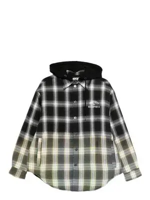 John Richmond Hooded Checked Shirt Jacket - Black