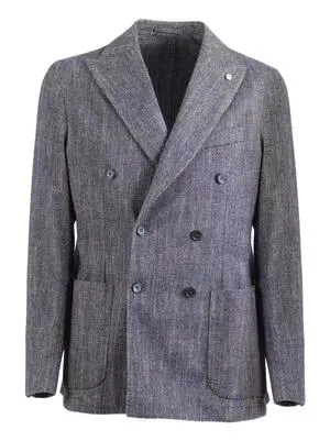 L.B.M. 1911 Herringbone Double-breasted Blazer - Blue