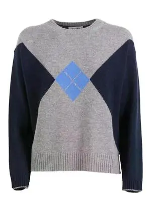 KANGRA Intarsia Diamond Crew-neck Sweater - Grey