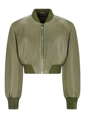 Attico Cropped Leather Bomber Jacket - Green