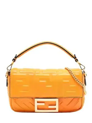 Fendi 2010-2025 Mini Zucca Embossed Leather Baguette Satchel - Orange