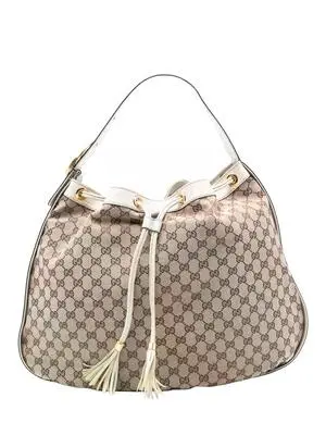 Gucci Gg Canvas Interlocking Icon Drawstring Hobo Shoulder Bag - Brown
