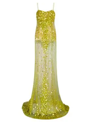 Attico Sequinned Tulle Gown - Yellow