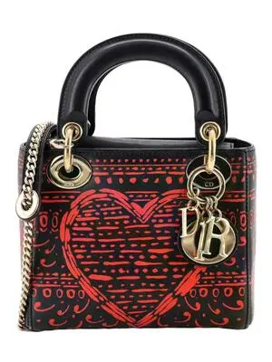 Dior Lady Printed Leather Mini Tote Bag - Black