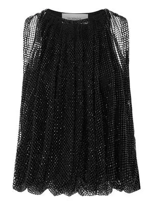 Sportmax Ruched Crystal-embellished Mesh Top - Black