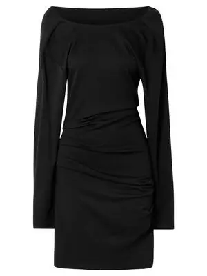 Max Mara Umido Gathered Wool Mini Dress - Black