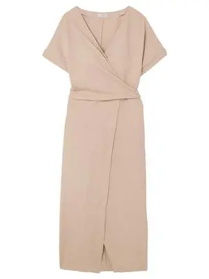 Brunello Cucinelli Bead-embellished Woven Midi Wrap Dress - Neutrals