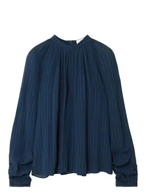 JOSEPH Garcia Pinstriped Cutout Crepe Blouse - Blue