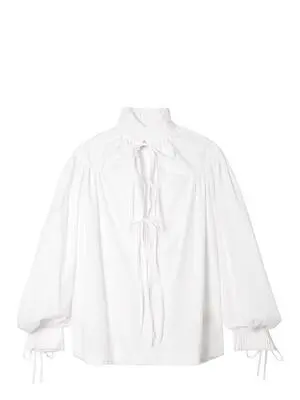 Dries Van Noten Tie-detailed Ruffled Cotton-poplin Blouse - White