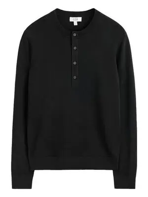 Cos Slim Merino Wool Henley Top - Black