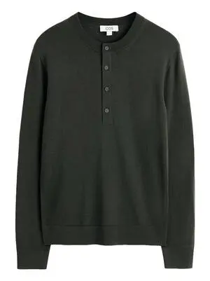 Cos Slim Merino Wool Henley Top - Green