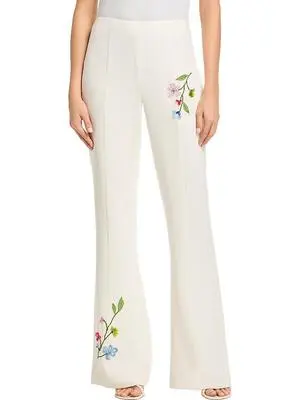 Cinq À Sept Floral Embroidered Flare Pants - Ivory/multi
