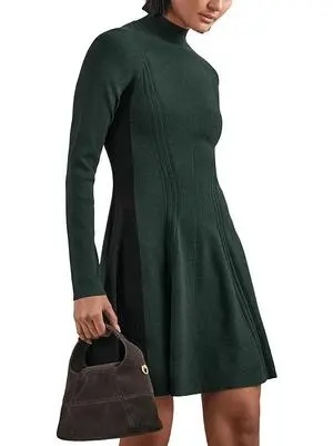 REISS Zadie Knitted Flippy Dress - Green/black