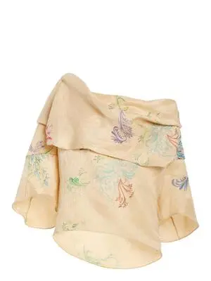 Rosie Assoulin Floral Off-the-shoulder Linen Top - Multi