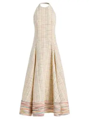 Rosie Assoulin Checked Silk Maxi Halter Dress - Multi