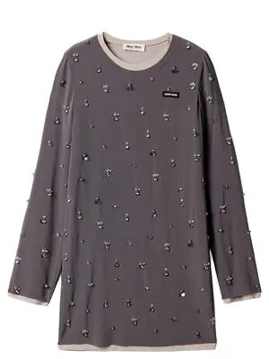 Miu Miu Silk Embellished T-shirt Mini Dress - Grey