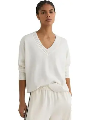 REISS Cotton And Wool V-Neck Jumper