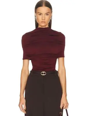Lapointe Jersey Mock Neck Ruched Top - Crimson
