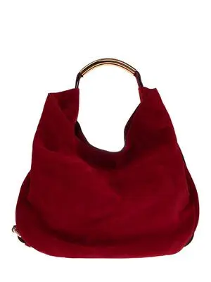 Moschino Suede Handbag With Metal Handle - Red