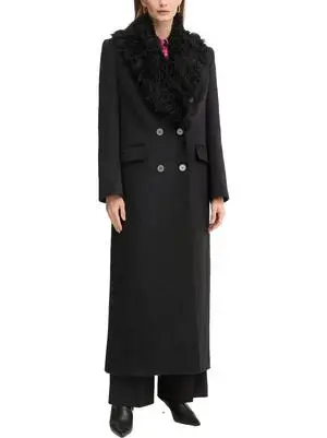 Versace Double-breasted Coat With Faux-fur Collar - Black
