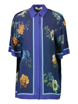 Borgo De Nor Floral Akari Crepe Top - Blue