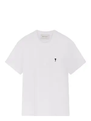 Ami Cotton Tshirt With Contrasting Embroidery - White