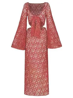 Johanna Ortiz Under The Sea Embroidered Midi Dress - Red