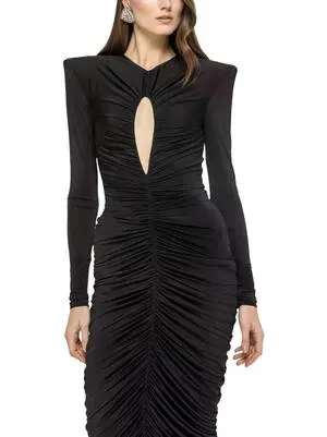 NISSA Ruched Midi Dress - Black