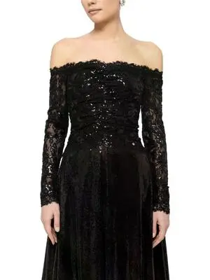 NISSA Sequin-embellished Off-shoulder Midi Dress - Black
