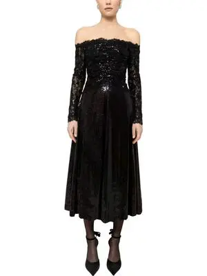 NISSA Sequin-embellished Off-shoulder Midi Dress - Black
