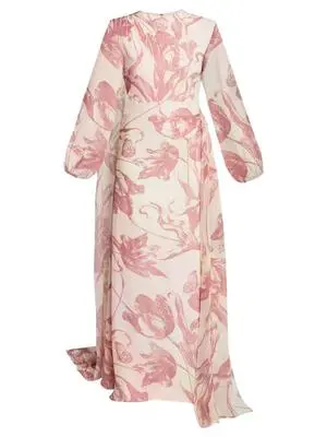Erdem Floral-print Silk Gown - Neutrals