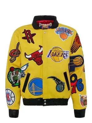 JEFF HAMILTON Nba Collage Leather Bomber Jacket - Yellow