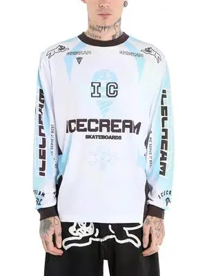 BILLIONAIRE BOYS CLUB - ICE CREAM Motorcycle Long Sleeve Logo Print T-shirt - White