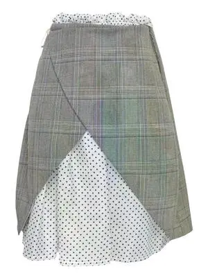 PUSHBUTTON Checked-overlay Polka-dot Skirt - Grey
