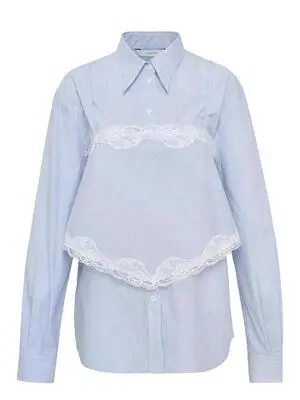 PUSHBUTTON Lace-trim Striped Shirt - Blue
