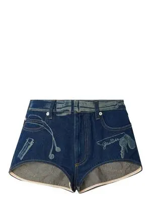 JEAN PAUL GAULTIER Trompe-l'ail Printed Denim Shorts - Blue