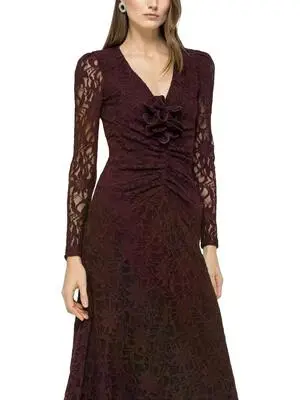 NISSA Floral Applique Lace Dress - Red