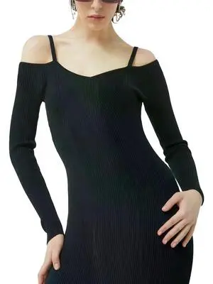 Abercrombie Off-shoulder V-neck Midi Dress - Black