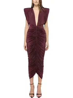 NISSA Ruched Midi Dress - Purple