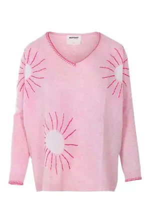 NOT SHY Embroidered V-neck Sweater - Pink