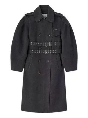 GANNI Belted Double-breasted Coat - Grey