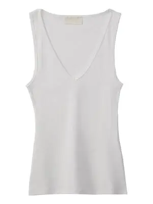 WAKAKUU Lotus Rib V-neck Tank Top - White