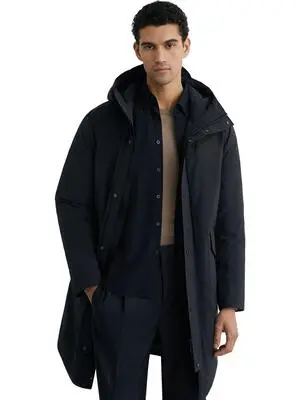 REISS Quilted Hooded Mid-length Puffer Coat - Navy
