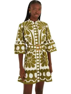 Farm Rio Palermo Belted Organic Cotton Mini Dress - Palermo Green