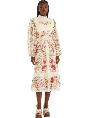 Farm Rio Royal Garden Crochet Midi Dress - Malu Winter White