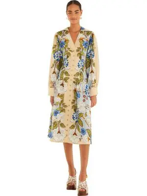 Farm Rio Floral Printed Organic Cotton Midi Dress - Garden Scarf Blue